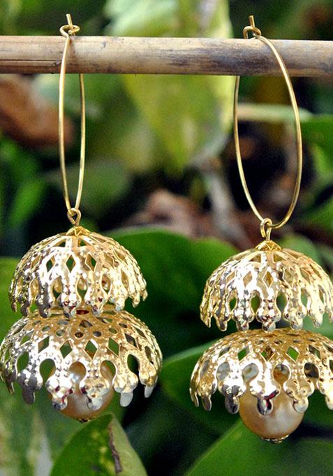 Buy Women Gold Double Decker Hoop - XJE03294 - Eid Accessories - Indya