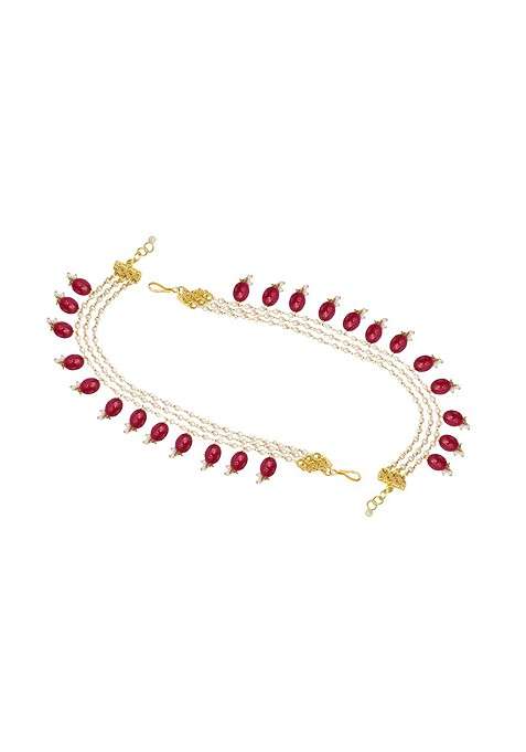 Buy Women 22K Gold Plated Pearl Chain Semi Precious Rubys Triple ...