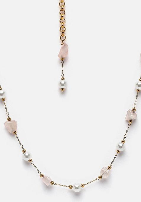 Buy Women Pink Gold Plated Pearl Natural Stone String Necklaces ...