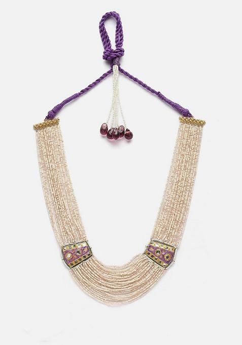 Buy Women Purple And Cream Gold Plated Pearl Natural Stone String ...