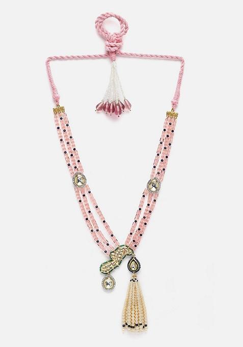 Buy Women Pink And Green Gold Plated Kundan American Diamond Haar ...