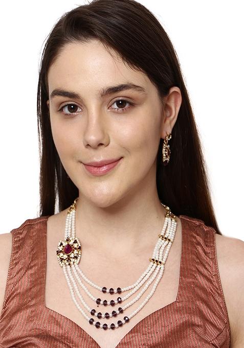 Buy Women Multi Strand Pearl Strings Gold Plated Side Brooch Long ...