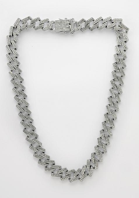 Buy Women Silver Plated Stainlessteel American Diamond Chain For Men ...