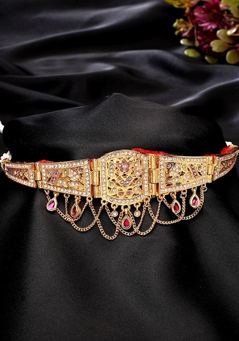 Buy Women Gold Gold Plated Cubic Zirconia Stone Studded Rajputi Choker ...