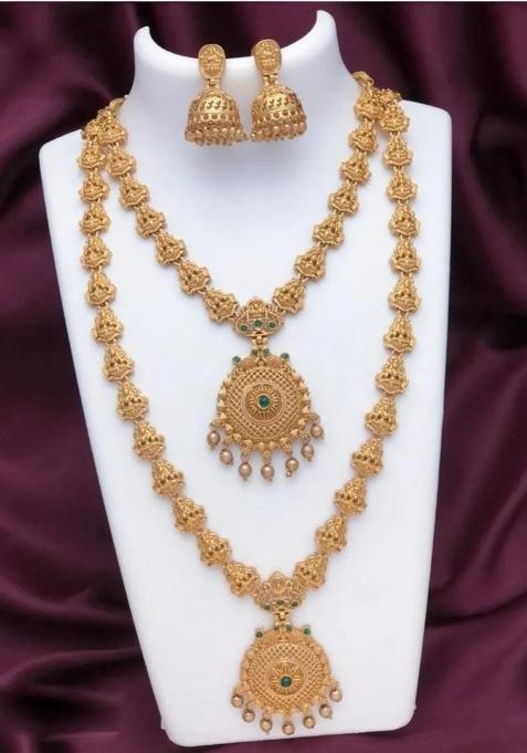 Buy Women Matte Gold Plated Pota Stone Double Necklace Set - XJN54196 ...