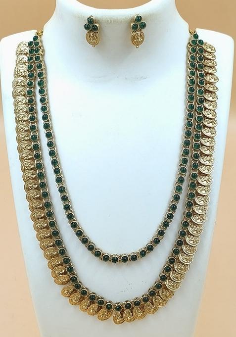 Buy Women Matte Gold Plated Pota Stone Double Necklace Set - XJN54256 ...