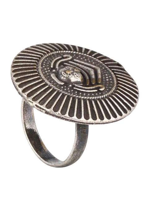 Buy Women Silver Plated Oxidised Adjustable Durga Finger Ring ...