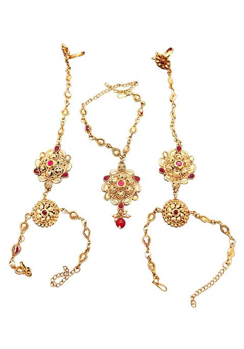 Buy Women Gold Plated Heavy Bridal Ruby Necklace Set - XJS00022 - New ...