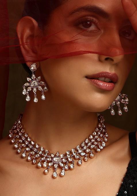 Buy Women Lavender Rose Gold Tone Polki Necklace Set - XJS00125 - Eid ...