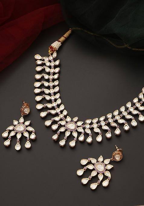 Buy Women Lavender Rose Gold Tone Polki Necklace Set - XJS00125 - Eid ...