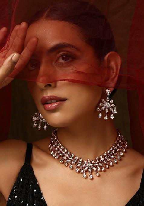 Buy Women Lavender Rose Gold Tone Polki Necklace Set - XJS00125 - Eid ...