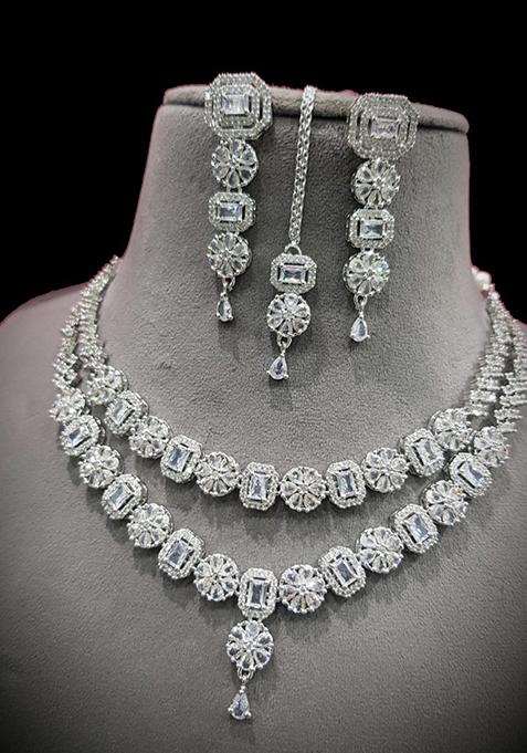 Buy Women White Silver Plated Ad Necklace Set - XJS03369 - Necklace Set ...