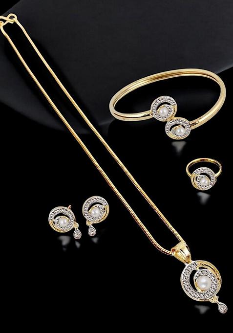 Buy Women Gold American Diamond Gold Plated Necklace Set - XJS20563 ...