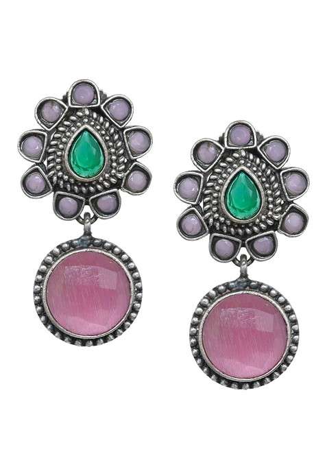 Buy Women Silver Plated American Diamond Studded Jewellery Set ...