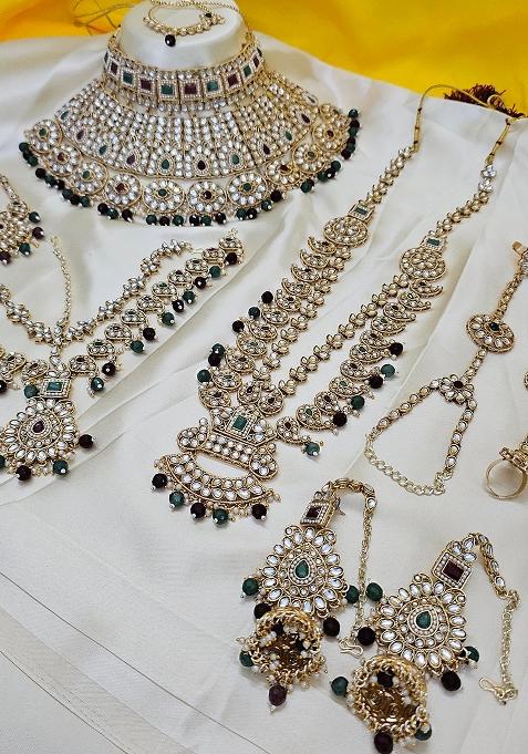 Buy Women Multi Alloy Stone And Moti Bridal Set - XJS51563 - New ...
