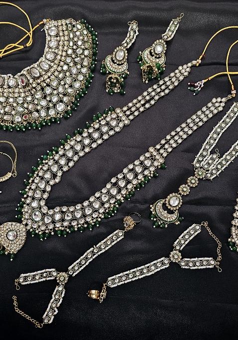 Buy Women Green Alloy Stone And Moti Bridal Set - XJS51624 - New ...
