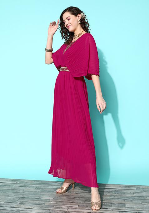 Buy Women Pink Mirror Hand Embroidered Georgette Gown - XKS00322 ...