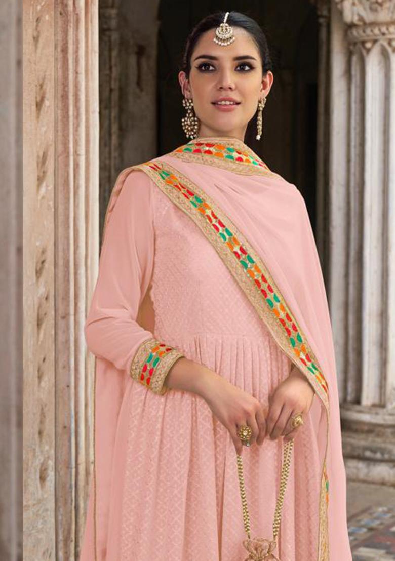 Buy Women Pink Embroidered Georgette Anarkali Gown Set - XKS00994 ...