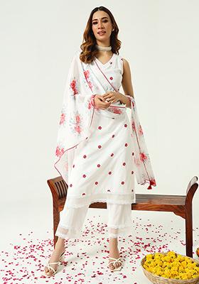 Buy Women White Abstract Print Cotton Kurta Set - XKS04745 - Kurta Set ...