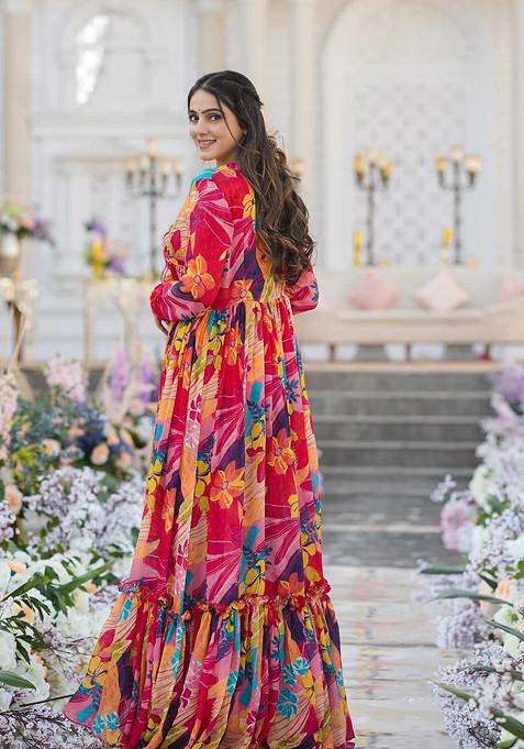 Buy Women Multicolor Floral Print Silk Sharara Set - XKS05591 - Punjabi ...