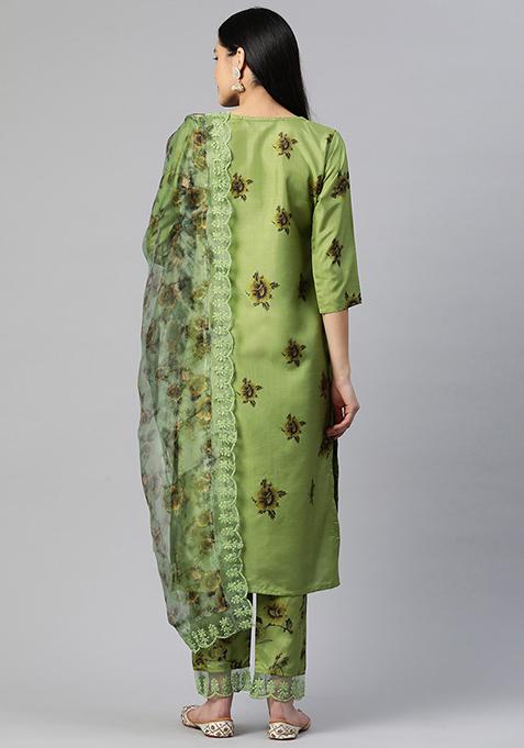 Buy Women Light Green Printed Silk Chiffon Kurta Set - XKS13092 - Fits ...