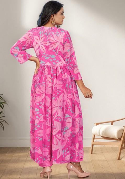 Buy Women Pink Floral Print Poly Blend Kurta Set - XKS19850 - Three ...