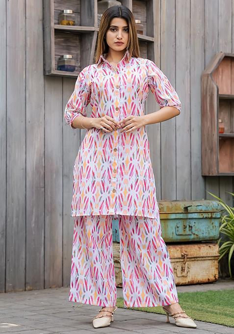 Buy Women White Digital Print Cotton Fusion Set - XKS21003 - Fusion ...