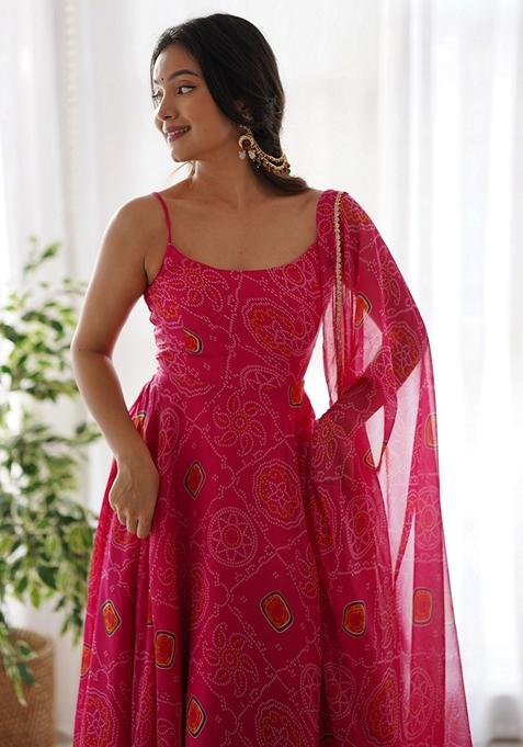 Buy Women Pink Bandhani Print Chiffon Anarkali Set - XKS21144 ...