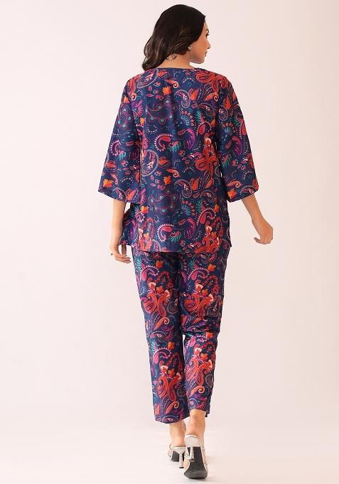 Buy Women Blue And Pink Embroidered Muslin Co Ord Set - XKS40013 - Fits ...
