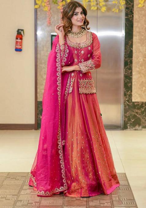 Buy Women Pink Silk Simmer Silk Sharara Suit - XKS67518 - Ready to Ship ...