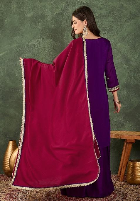 Buy Women Violet Embroidered Silk Sharara Set - XKS95477 - Salwar ...