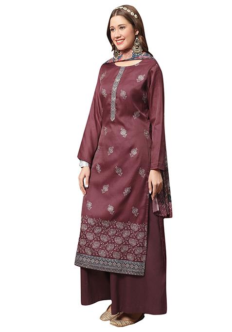 Buy Women Maroon Printed Silk Straight Kurta Set - XKU09352 - Eid Kurta ...