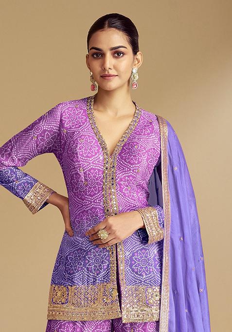 Buy Women Violet Embroidered Silk Kurta Set - XKU11812 - Semi-Stitched ...