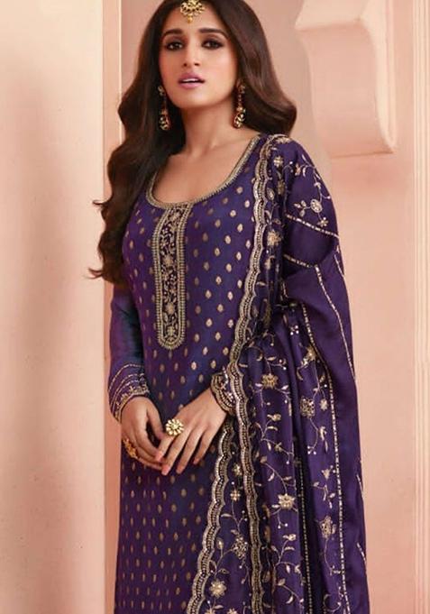 Buy Women Royal Blue Embroidered Silk Salwar Kameez - XKU12262 - Ready ...