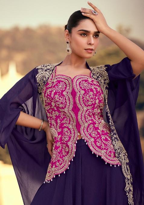 Buy Women Pink Zari Sequence Embroidery Chinon Kurta Set - XKU57314 ...