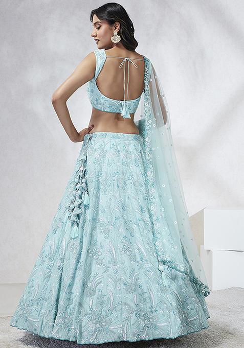 Buy Women Turquoise Sequin Embroidered Lehenga Set - XLH00040 ...