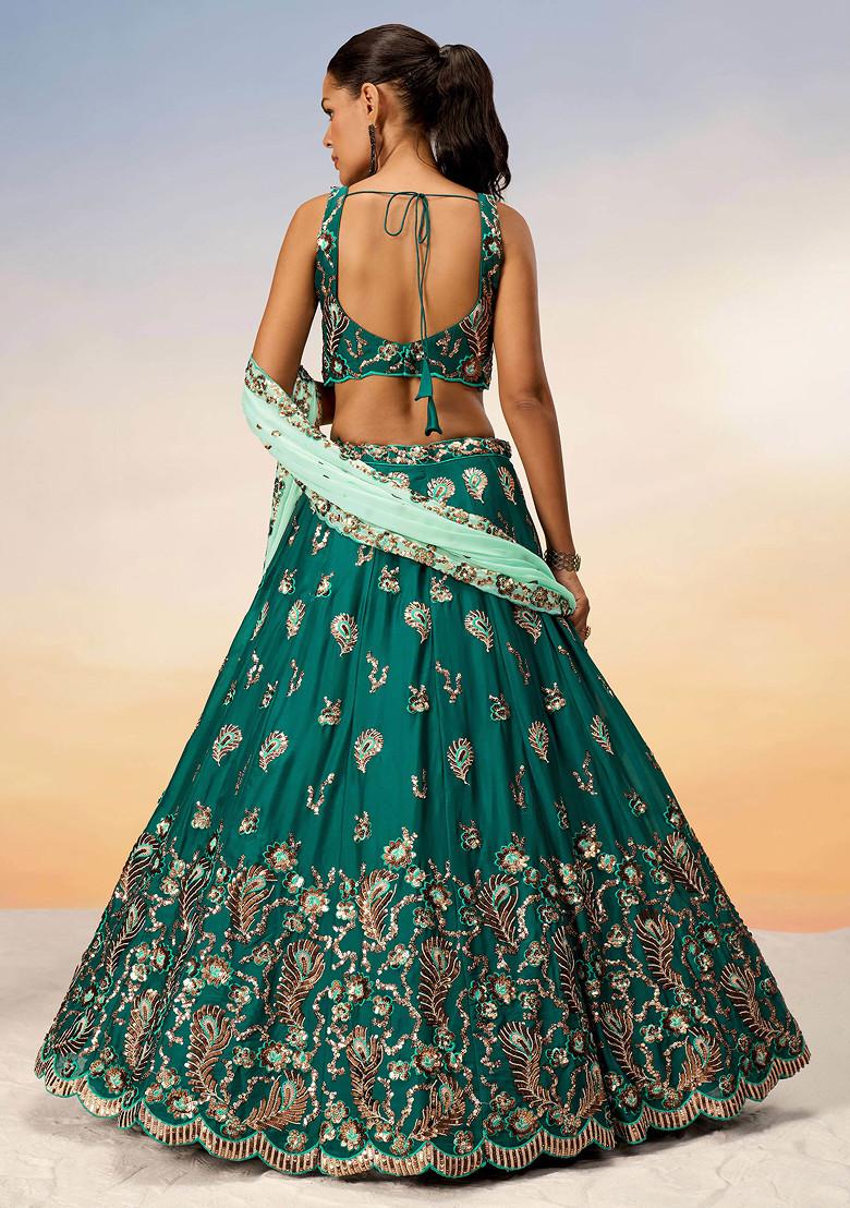 Buy Women Green Sequin Embroidered Lehenga Set - XLH00081 - Wedding Edit - Indya