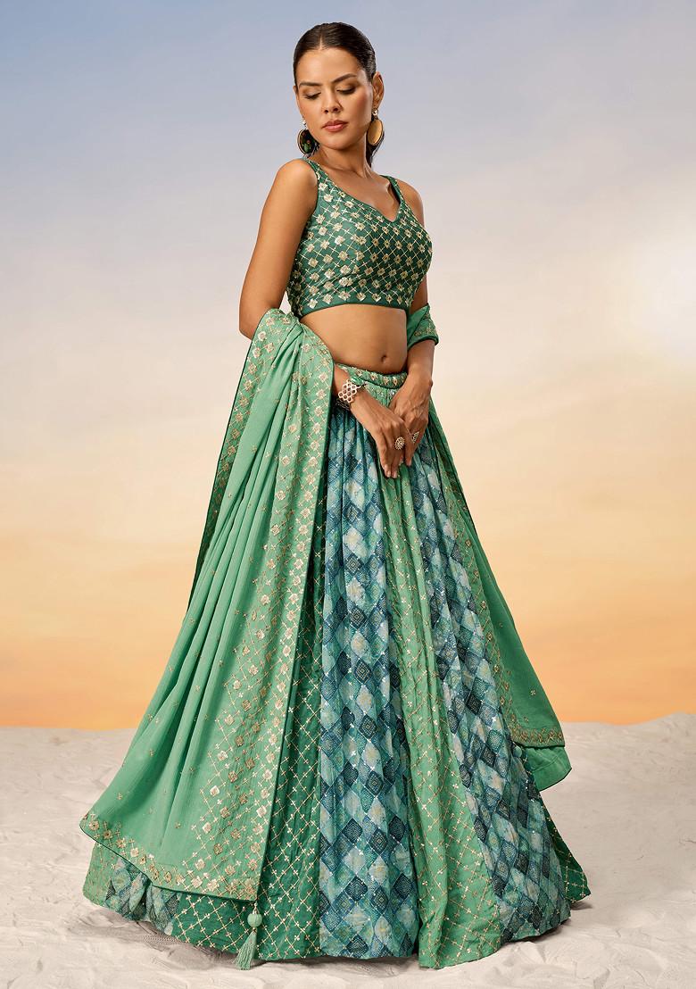 Buy Women Lime Green Embroidered Lehenga Set - Lehenga Set - Indya