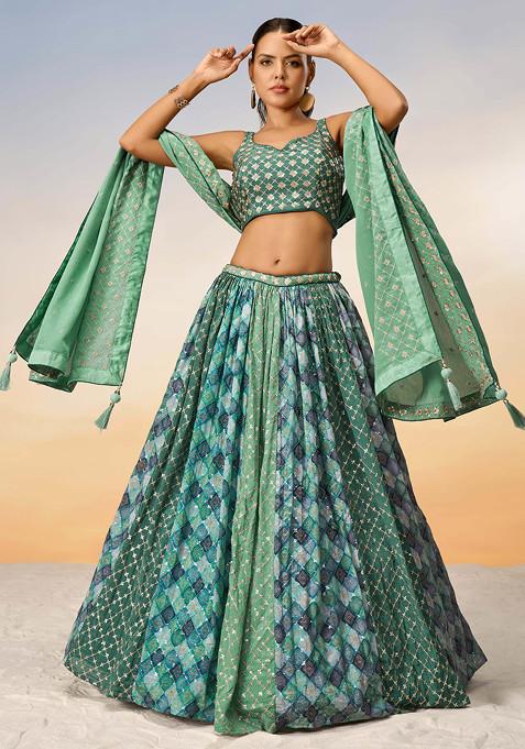 Buy Women Lime Green Embroidered Lehenga Set - XLH00082 - Traditional ...