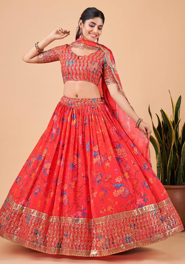Buy Women Red Florence Sequin Embroidered Lehenga Set Lehenga Set Indya