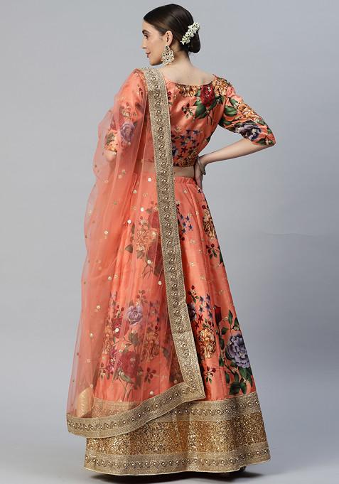 Buy Women Rust Orange Sequin Embroidered Work Art Silk Lehenga Set ...