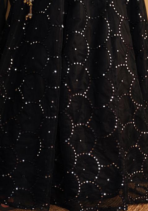 Buy Women Black Sequin Thread Embroidered Organza Net Lehenga Set - XLH00476 - Fits for sisters ...