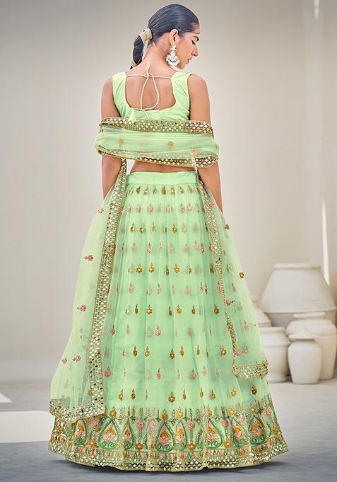 Buy Women Lime Green Sequin Embroidered Net Lehenga Set - XLH00639 ...