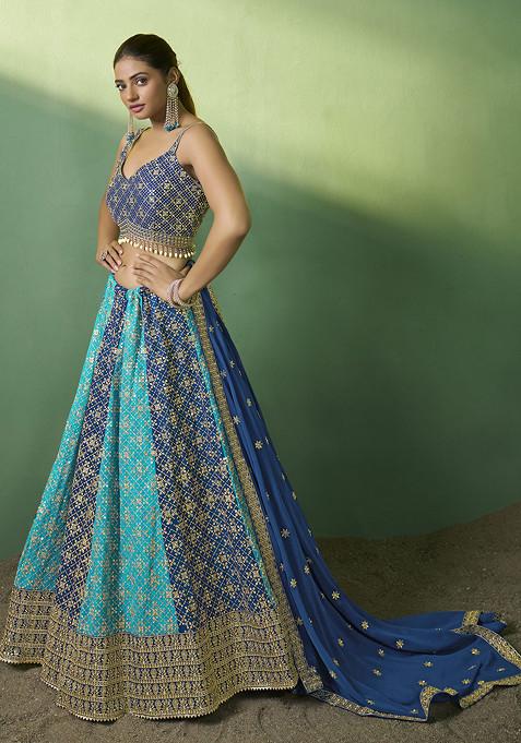 Buy Women Royal Blue Sequin Embroidered Lehenga Set - XLH00929 - Traditional Lehengas - Indya