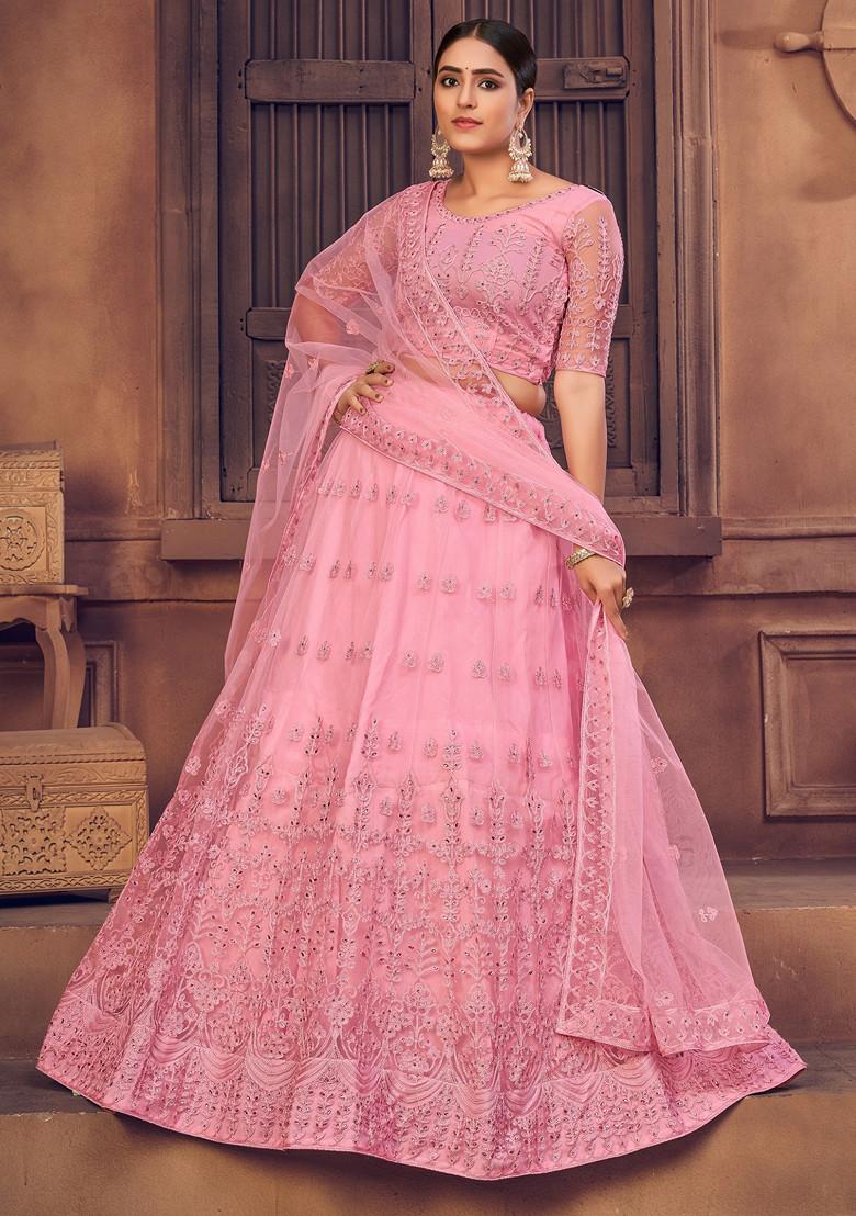 Buy Women Pink Pearl Embellished Net Lehenga Set - XLH01769 ...
