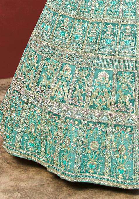 Buy Women Turquoise Heavy Embroidered Organza Lehenga Set - XLH02673 ...