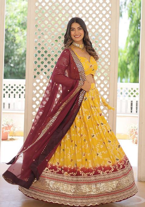 Buy Women Yellow 2D Dyeing Sequin Embroidered Pure Dyeable Viscose ...