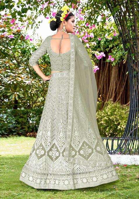 Buy Women Pista Embroidered Net Lehenga Set - XLH04094 - Light Lehengas ...