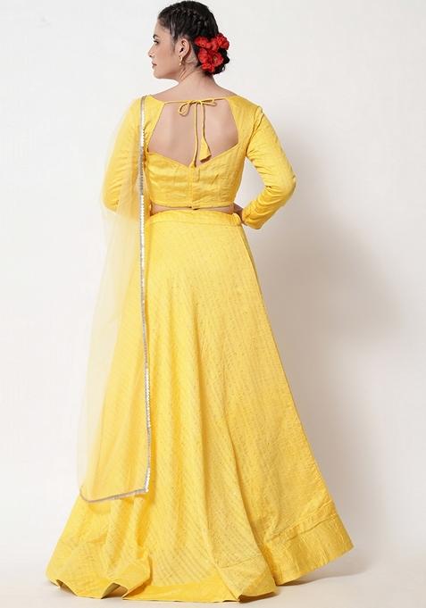 Buy Women Yellow Solid Cotton Lehenga Set - XLH06188 - Traditional ...