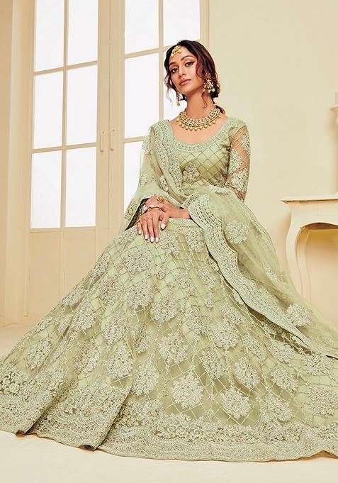 Buy Women Light Green Embroidered Net Lehenga Set - XLH06448 ...